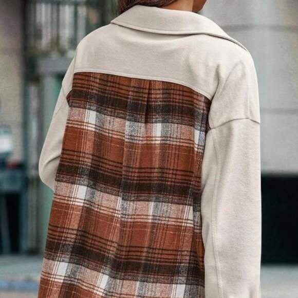 ELOOK | Jackets & Coats | Fleece Plaid Shirt Jacket Shacket Beige ...